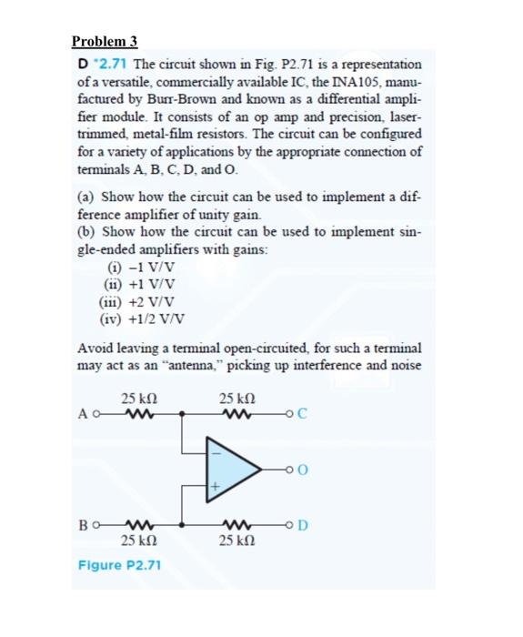 Solved Problem 3 D *2.71 The circuit shown in Fig. P2.71 is | Chegg.com