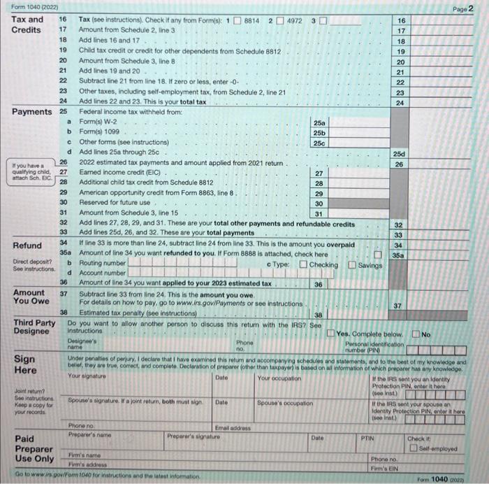 Tax Worksheet, using the provided taxpayer | Chegg.com