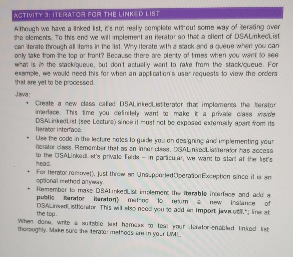 Solved ACTIVITY 3: ITERATOR FOR THE LINKED LIST Although we | Chegg.com