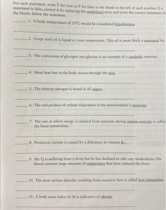 Solved For each statement, write T for true or F for false | Chegg.com