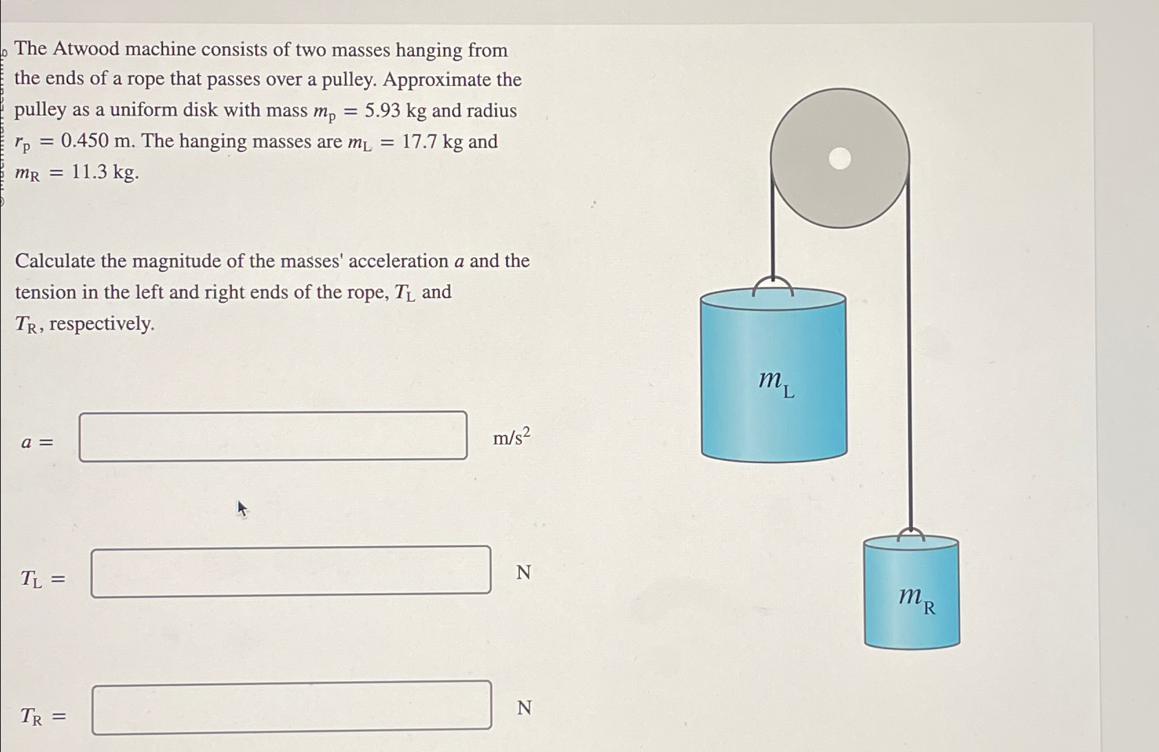 Solved The Atwood machine consists of two masses hanging | Chegg.com