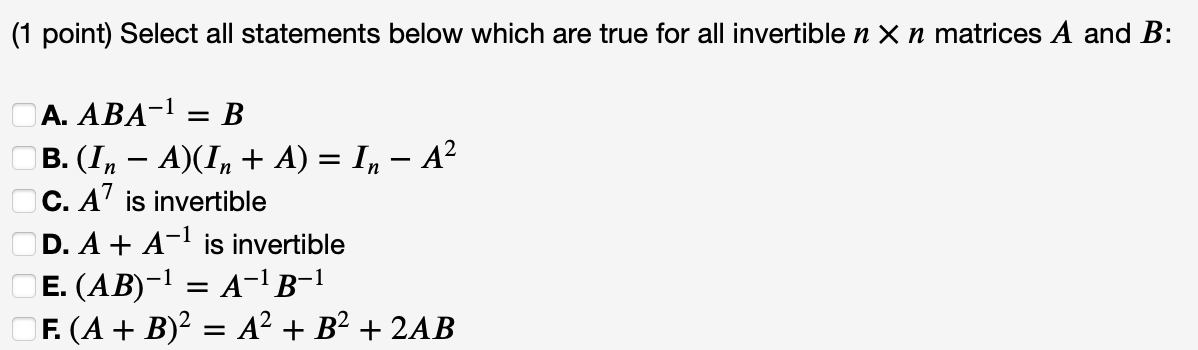 Solved (1 ﻿point) ﻿Select all statements below which are | Chegg.com
