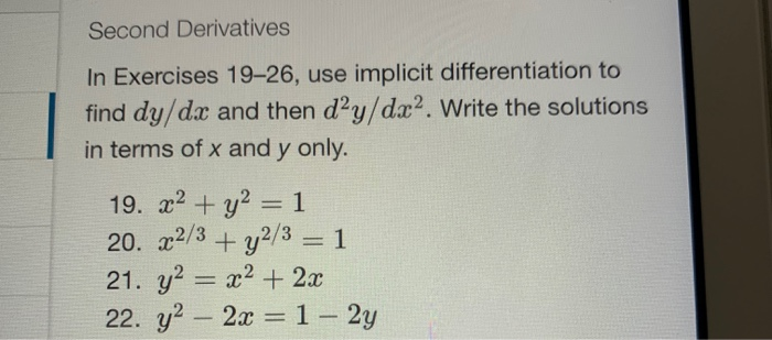Solved Differentiating Implicitly Use implicit | Chegg.com