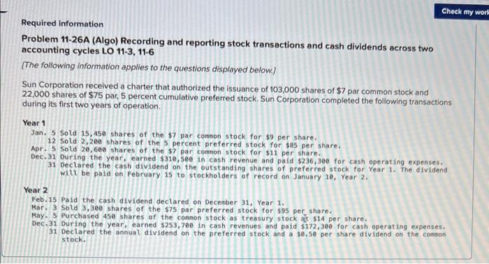 Solved Required information Problem 11-26A (Algo) Recording | Chegg.com