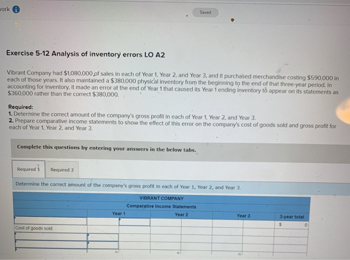 Solved ork 0 Exercise 5-12 Analysis of inventory errors LO | Chegg.com