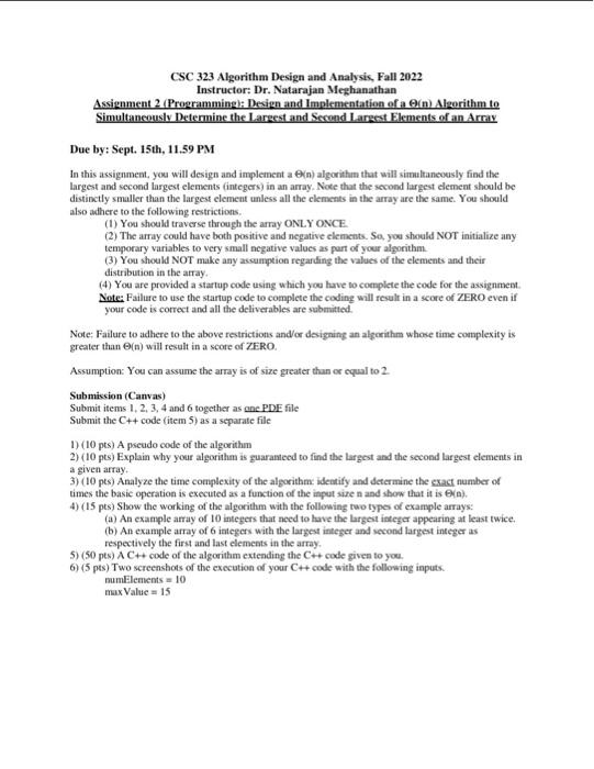 Solved CSC 323 Algorithm Design and Analysis, Fall 2022 | Chegg.com