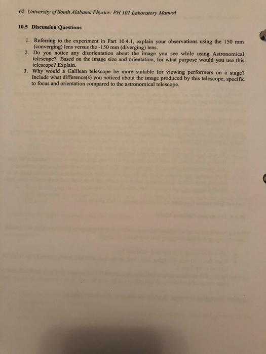 Solved 59 Experiment 10. Lenses & Telescopes Experiment 10 | Chegg.com