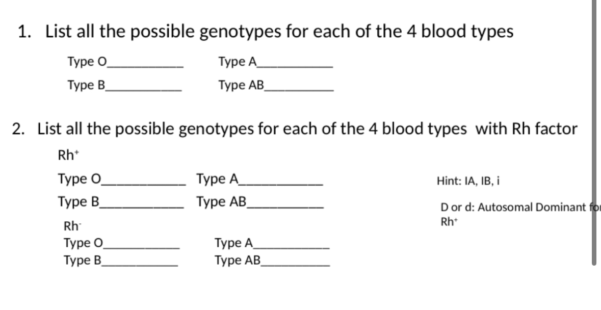 Solved List all the possible genotypes for each of the 4 | Chegg.com