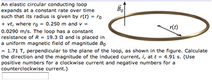 Solved An elastic circular conducting loop expands at a | Chegg.com