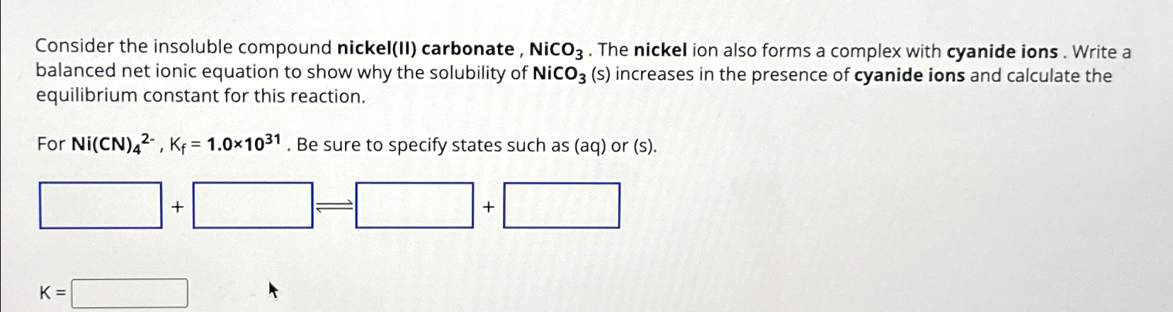 Solved Consider the insoluble compound nickel(II) | Chegg.com