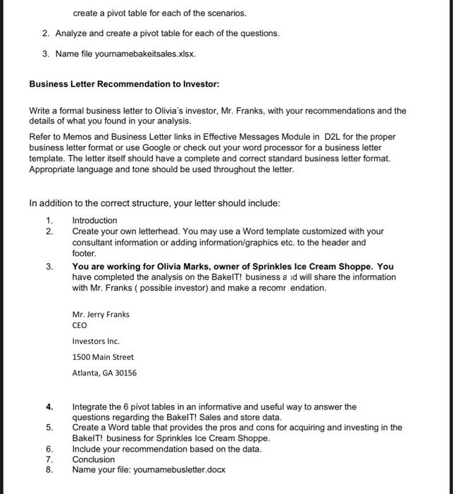 IS 2200 - Business Letter with Data Analysis/Pivot | Chegg.com