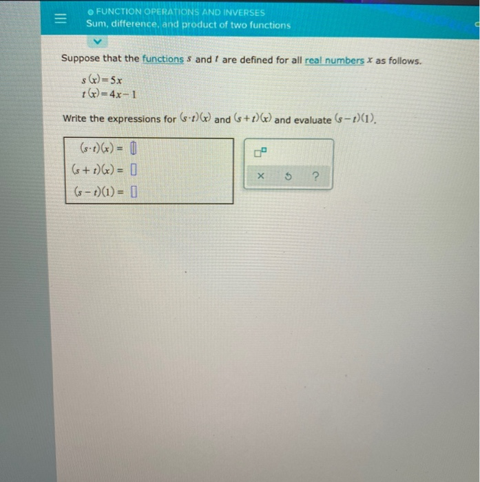 Solved FUNCTION OPERATIONS AND INVERSES Sum, difference, and | Chegg.com