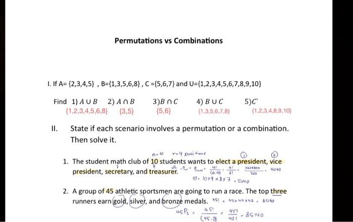 Permutations vs Combinations 1. If A= {2,3,4,5), Find | Chegg.com