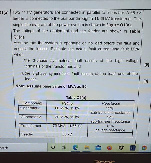 Solved 1(a) Two 11 kV generators are connected in parallel | Chegg.com