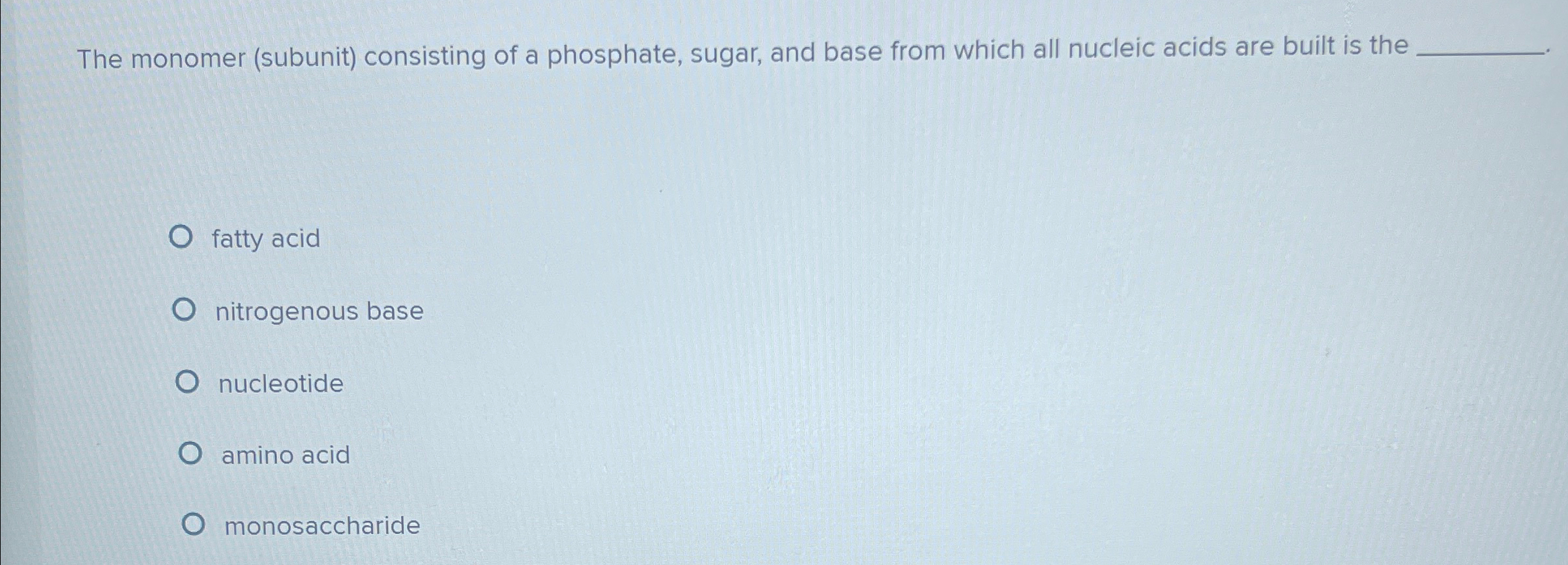 The monomer (subunit) ﻿consisting of a phosphate, | Chegg.com