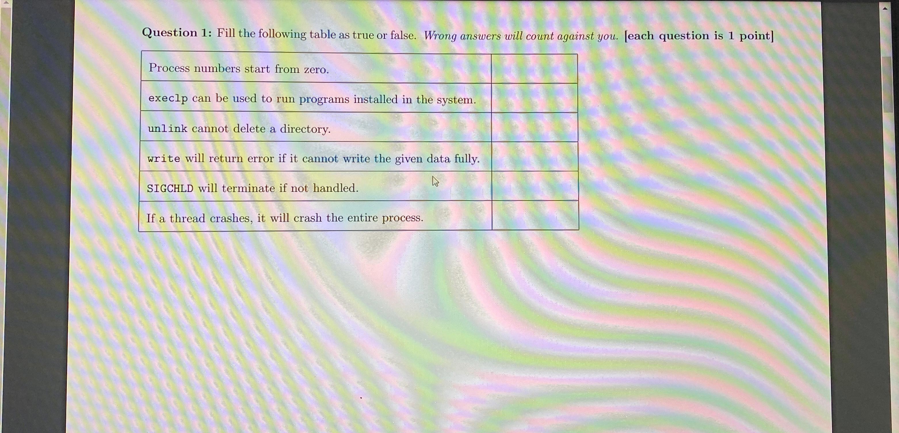 Solved Question 1: Fill the following table as true or | Chegg.com