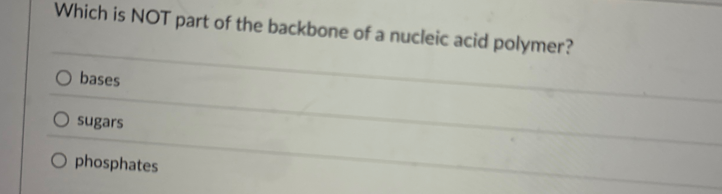 Solved Which is NOT part of the backbone of a nucleic acid | Chegg.com
