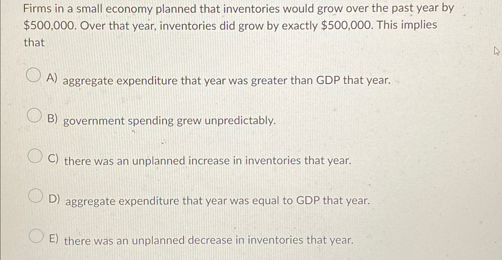 Solved Firms in a small economy planned that inventories | Chegg.com