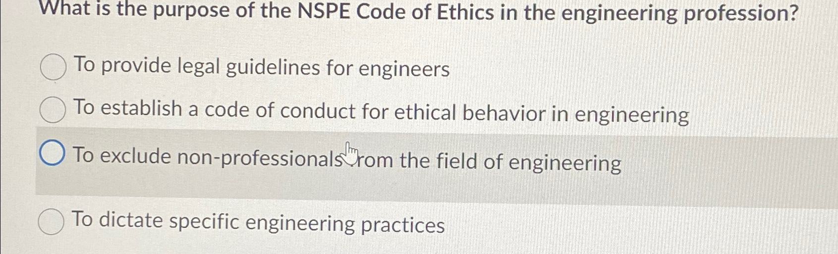 Solved What is the purpose of the NSPE Code of Ethics in the | Chegg.com