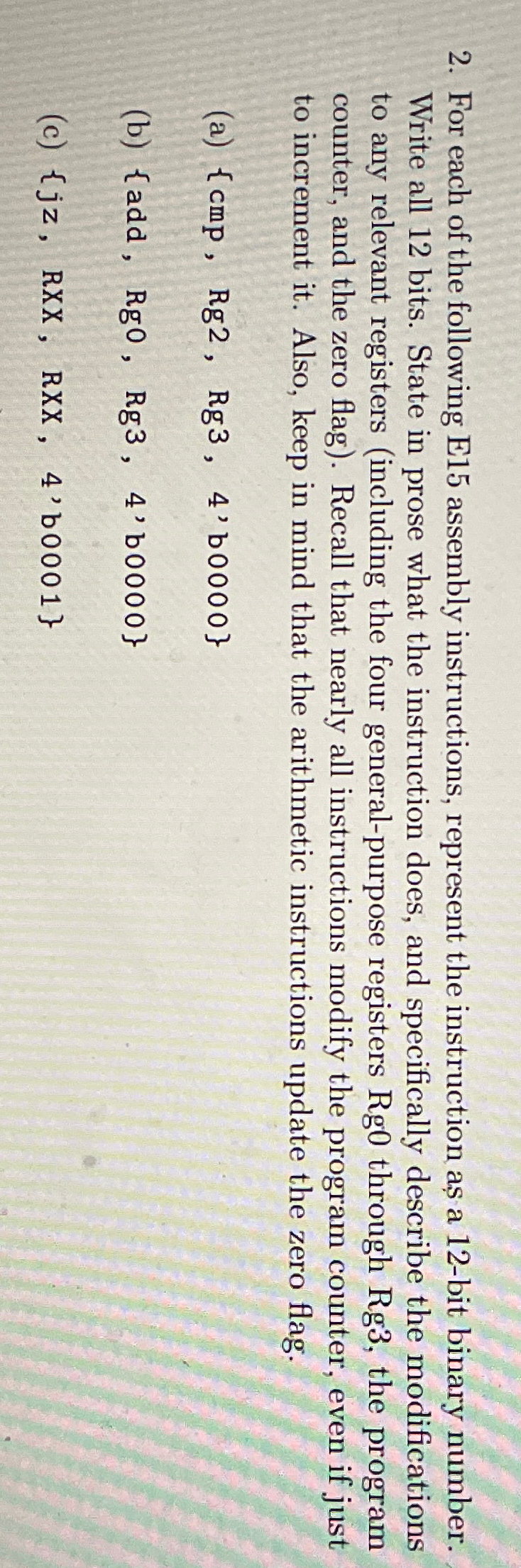 Solved For each of the following E15 ﻿assembly instructions, | Chegg.com