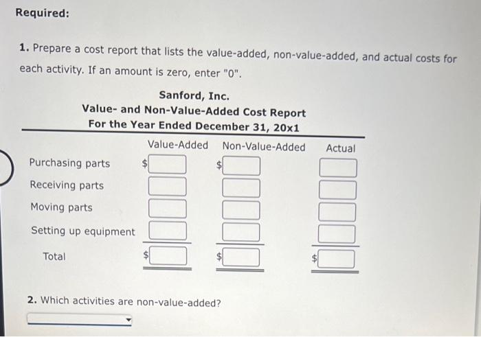 Solved Cost Report, Value-Added and Non-Value-Added Costs | Chegg.com