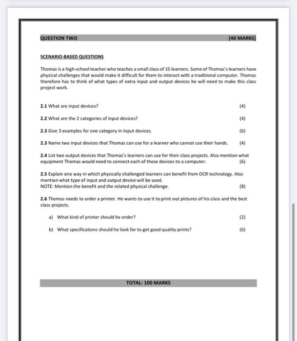 SCENARIO-BASED QUESTIONS Thomas is a high-school | Chegg.com