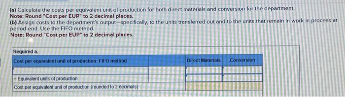 Solved (a) Calculate the costs per equivalent unit of | Chegg.com