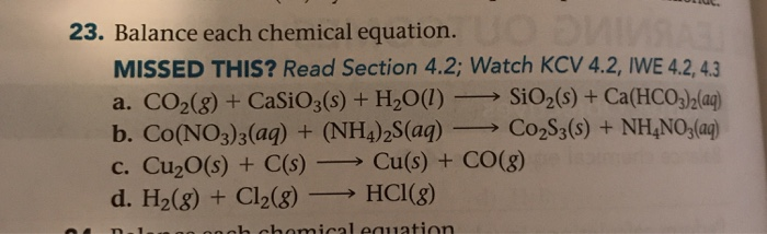 Solved 23. Balance each chemical equation. MISSED THIS? Read | Chegg.com