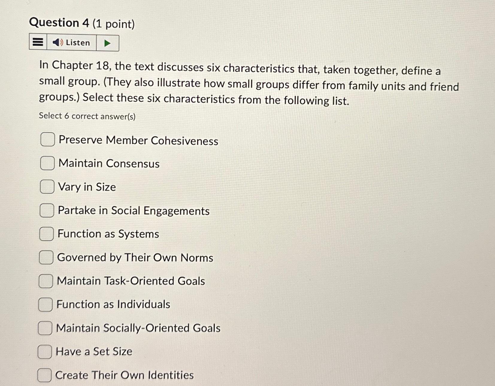 Solved Question 4 (1 ﻿point)ListenIn Chapter 18, ﻿the text | Chegg.com