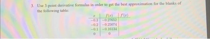 Solved Use 3-point derivative formulas in order to get the | Chegg.com