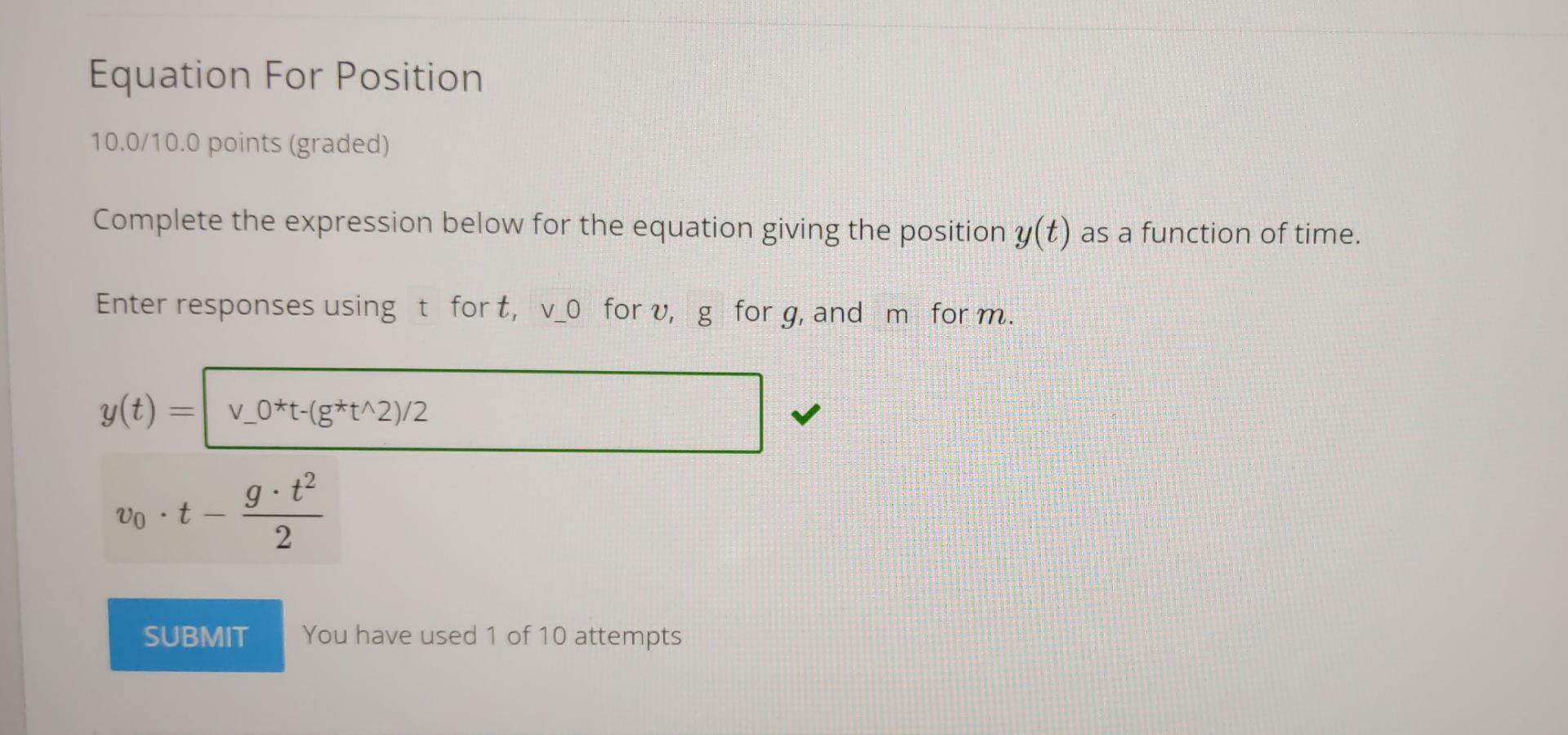 Solved Landing Times 0/10 points (graded) Using the equation | Chegg.com