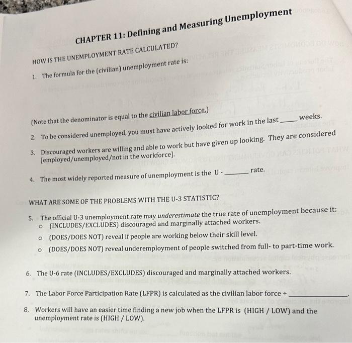 Solved CHAPTER 11: Defining and Measuring Unemployment HOW | Chegg.com