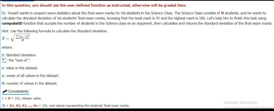 Solved In this question, you should use the user-defined | Chegg.com