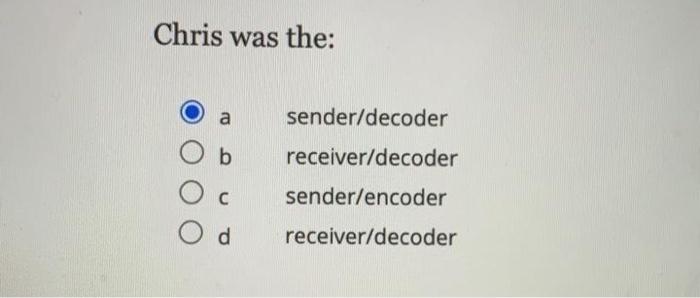 Chris was the: a b sender/decoder receiver/decoder | Chegg.com