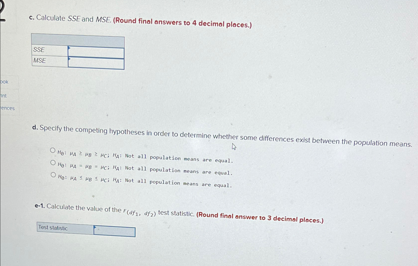 c. ﻿Calculate SSE and MSE. (Round final answers to 4 | Chegg.com