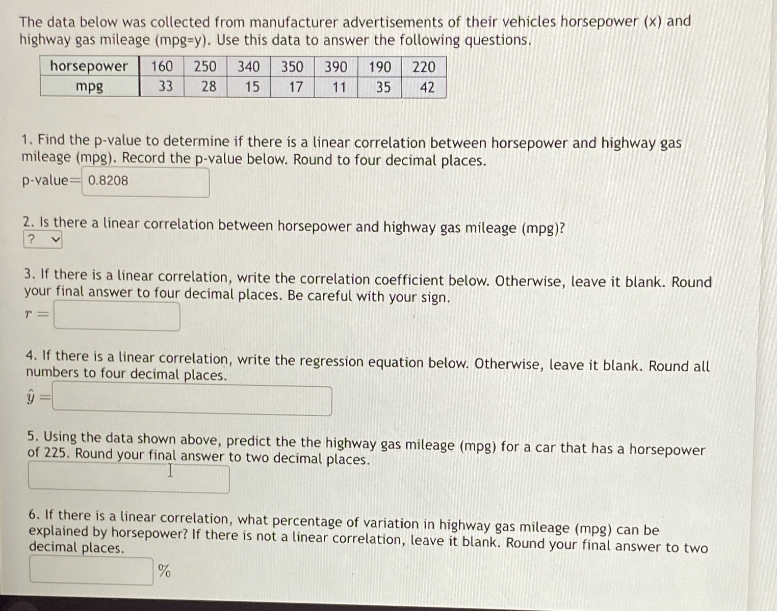 The data below was collected from manufacturer | Chegg.com