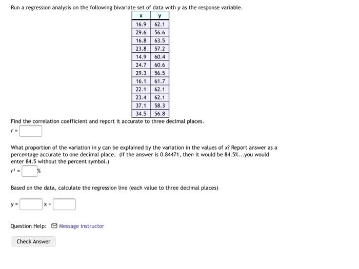 Solved Run a regression analysis on the following bivariate | Chegg.com