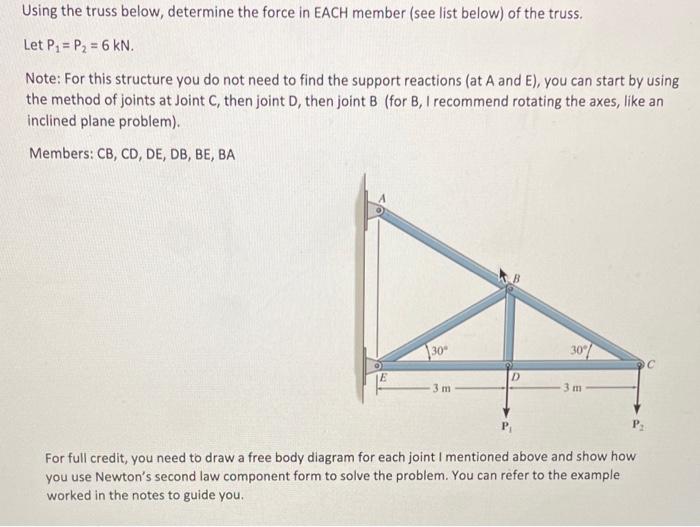Solved Using the truss below, determine the force in EACH | Chegg.com