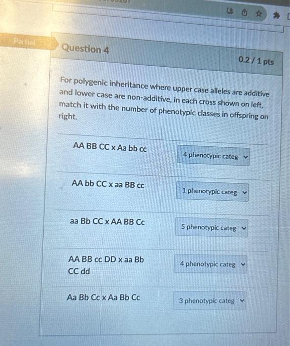 Solved 0.2/1pts For polygenic inheritance where upper case | Chegg.com