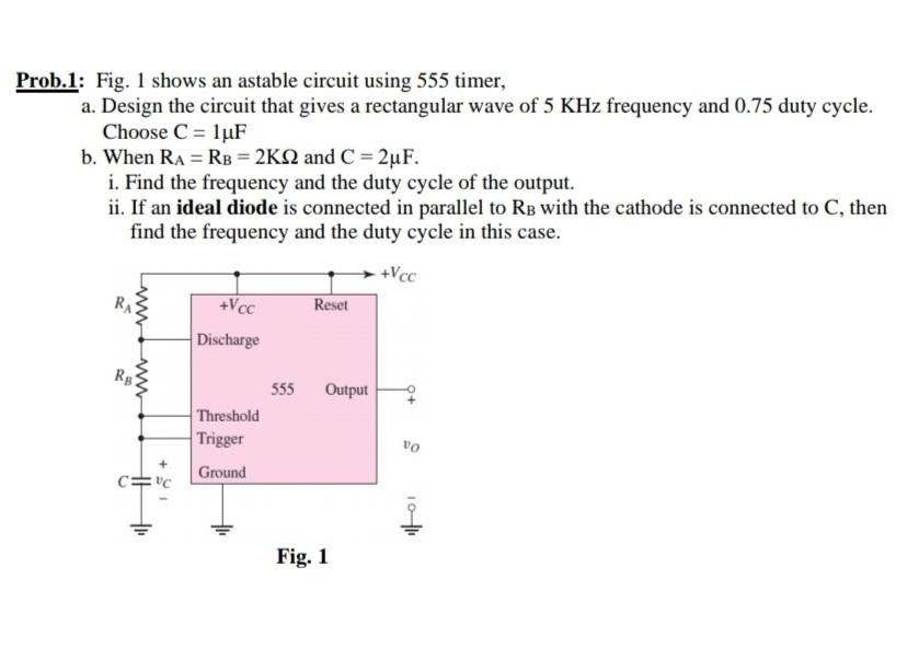 Solved Prob.1: Fig. 1 shows an astable circuit using 555 | Chegg.com