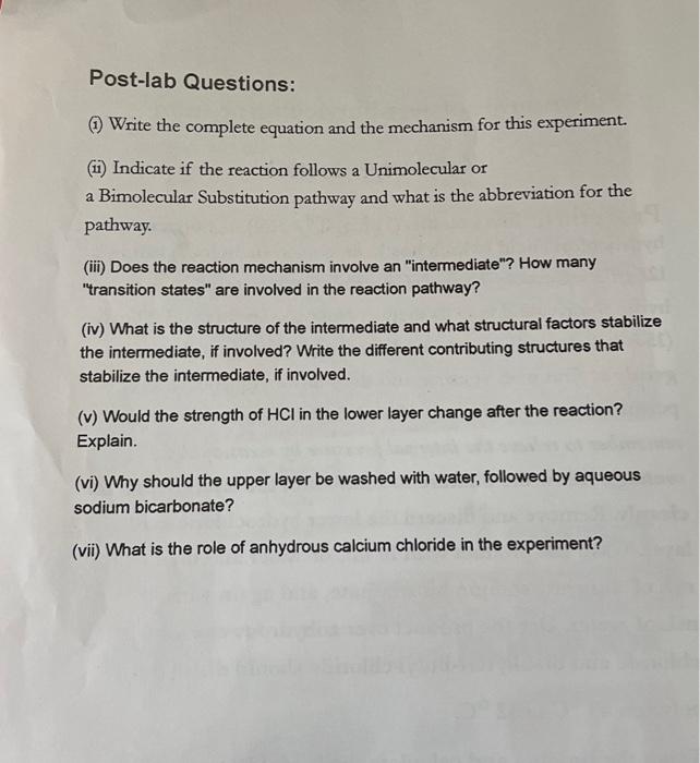 Solved Post-lab Questions: (i) Write the complete equation | Chegg.com