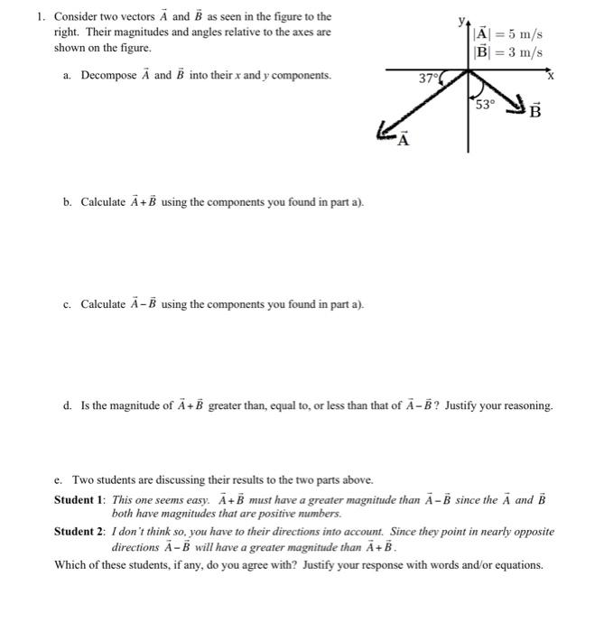 Solved 1 Consider Two Vectors A And B As Seen In The Figure