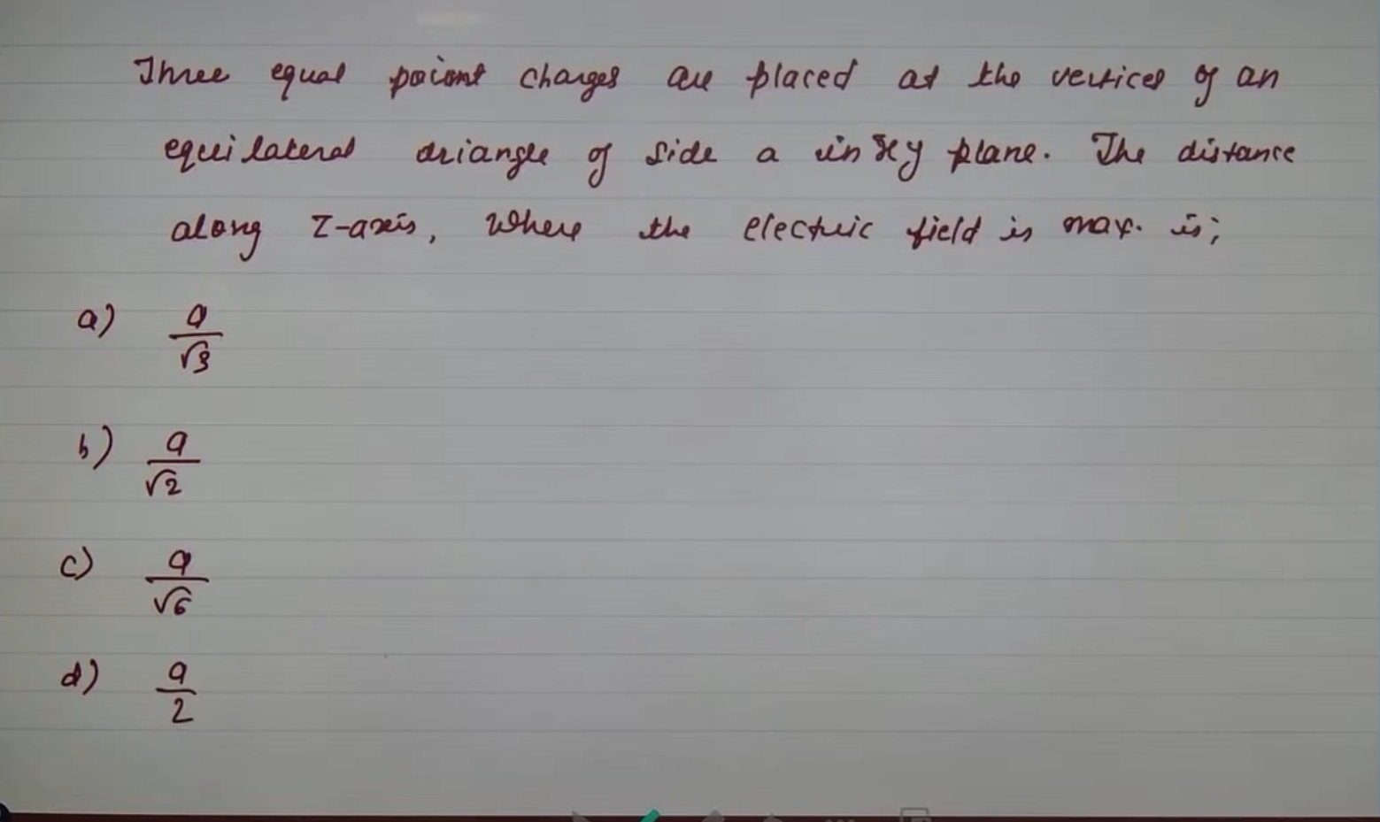 Solved Three equal poiment charges are placed at the | Chegg.com