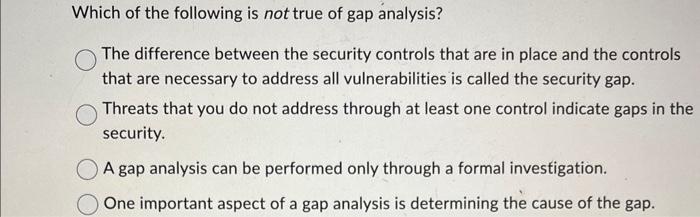 Solved Which of the following is not true of gap analysis? | Chegg.com