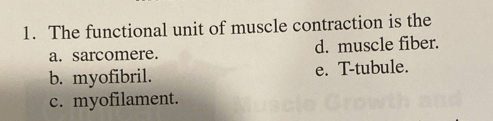 Solved The functional unit of muscle contraction is thea. | Chegg.com
