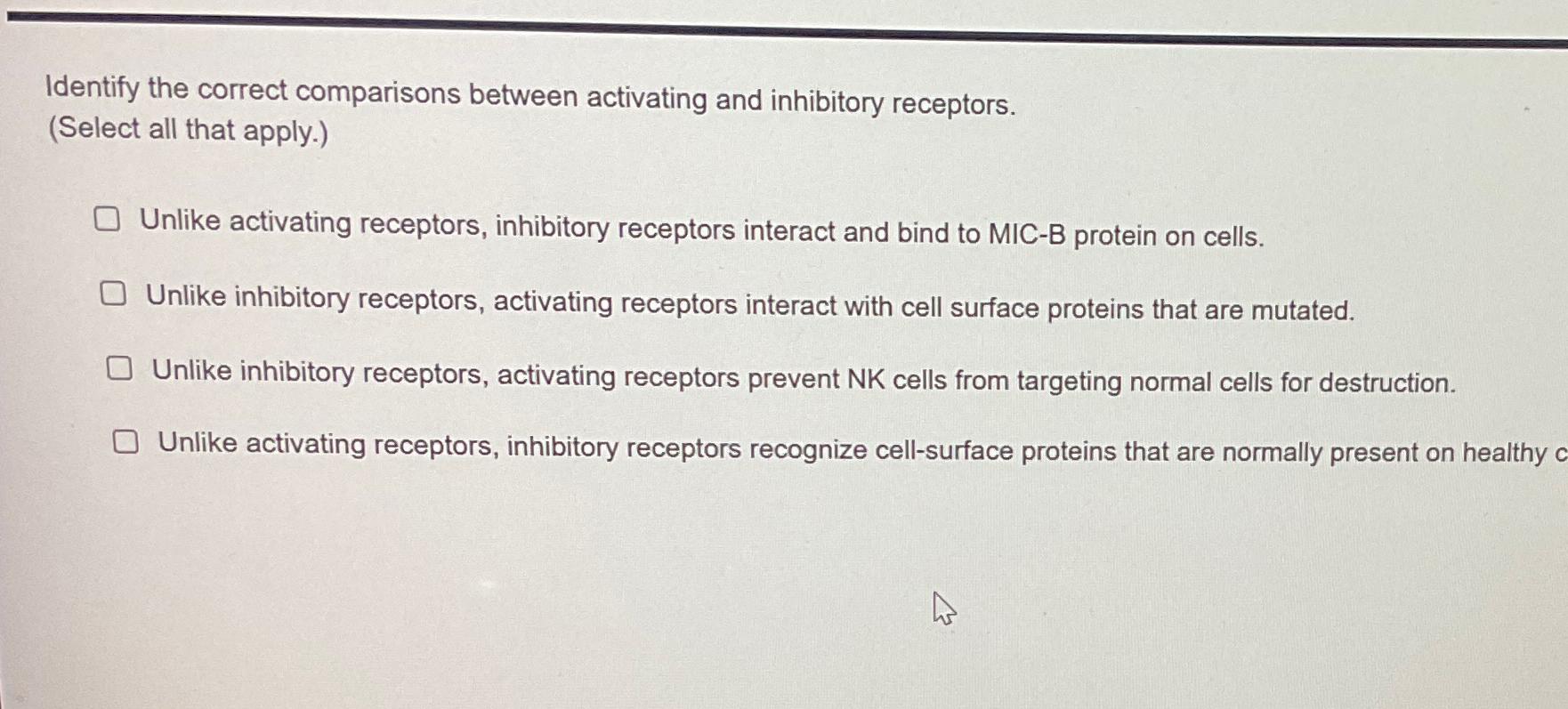 Solved Identify the correct comparisons between activating | Chegg.com
