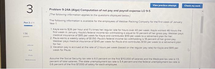 Solved Problem 9-24A (Algo) Computation of net pay and | Chegg.com
