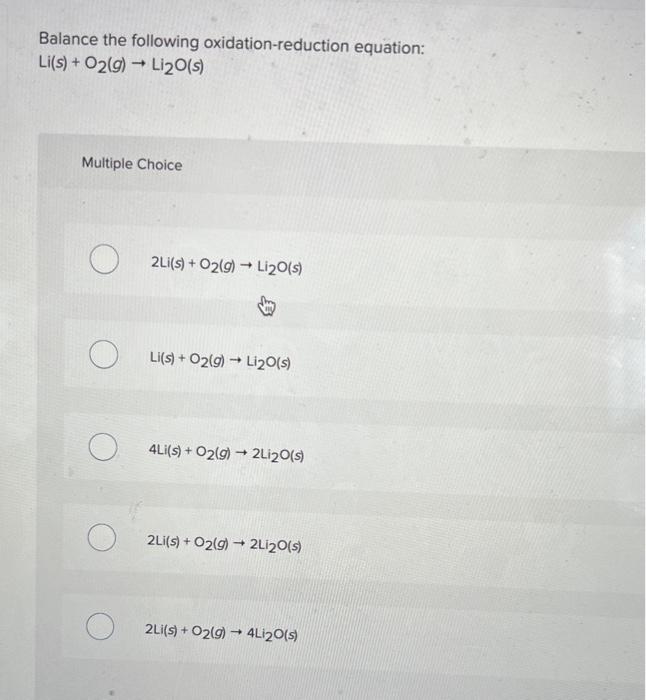Solved Balance the following oxidation-reduction equation: | Chegg.com