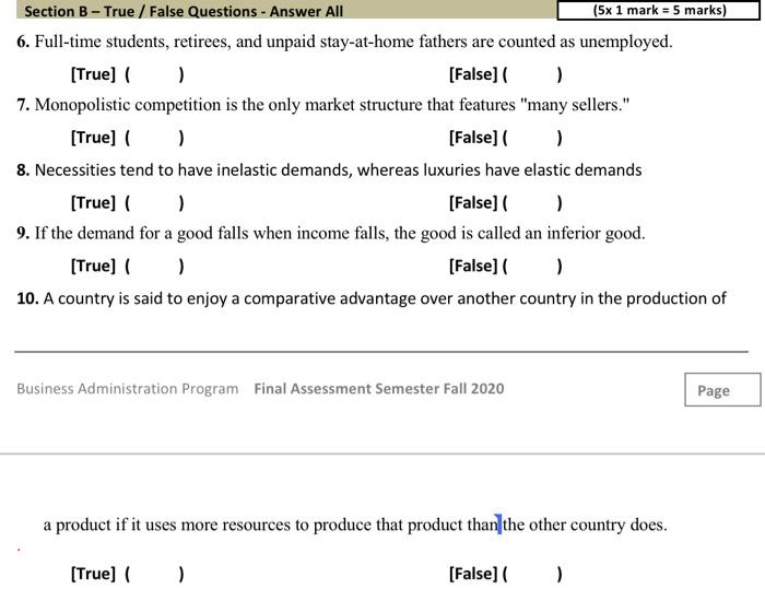 Solved Section B - True / False Questions - Answer All (5x 1 | Chegg.com