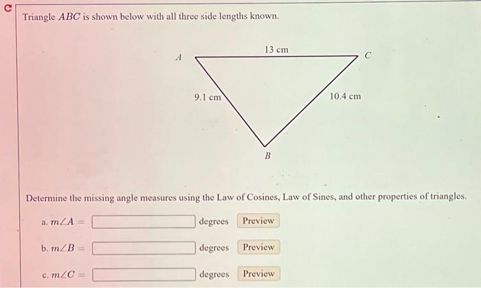 Solved Triangle ABC is shown below with all three side | Chegg.com